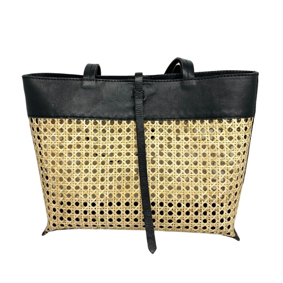 Madeline Cane and Leather Tote in Black by POPPY + SAGE – Pomp and Port