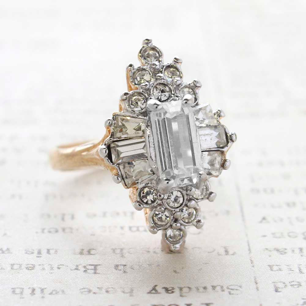 Vintage Jewelry Ruby or Clear Cubic Zirconia Cocktail Ring 18k Yellow ...